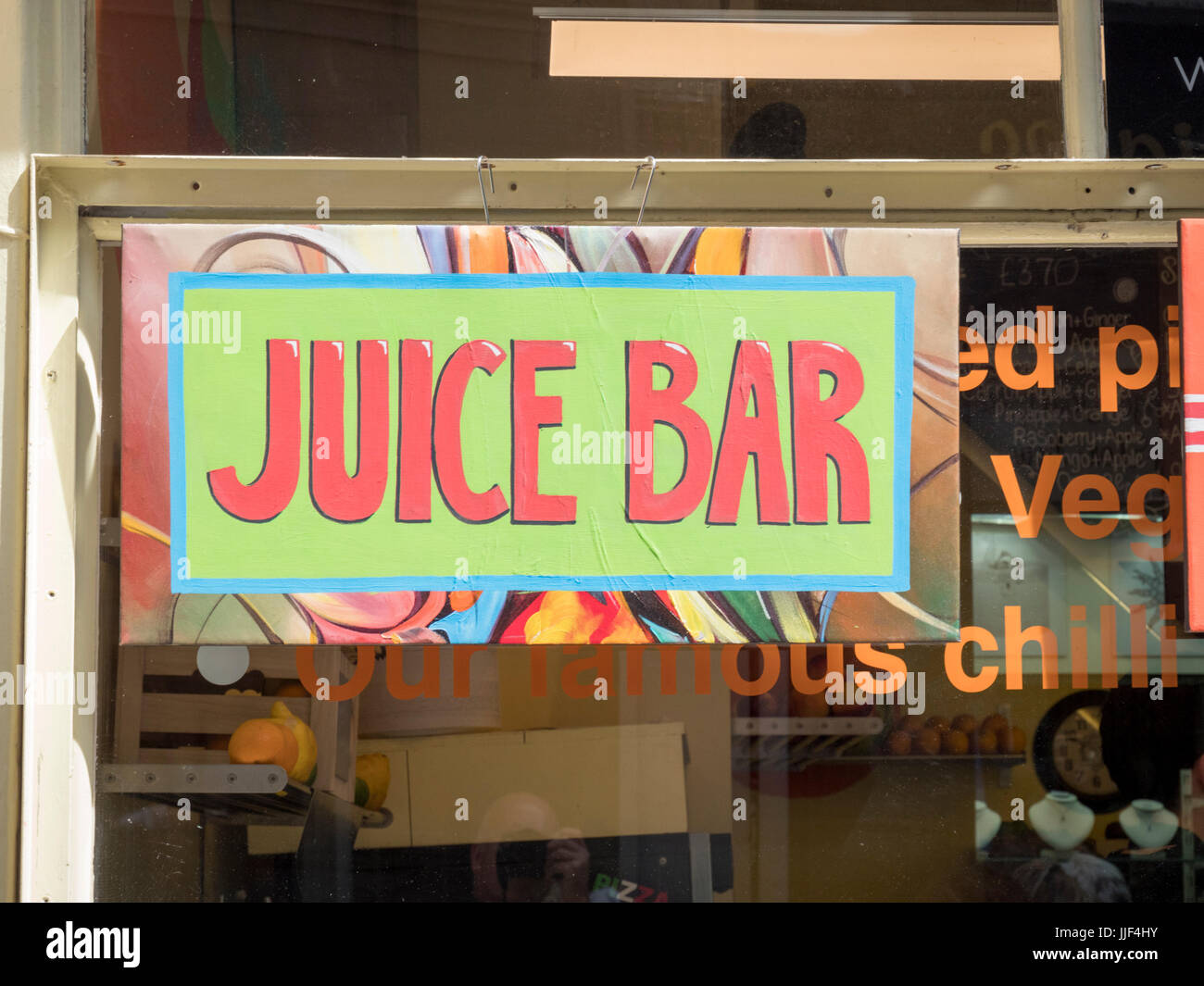 A sign for a Juice bar in a cafe window in Norwich Norfolk UK Stock ...