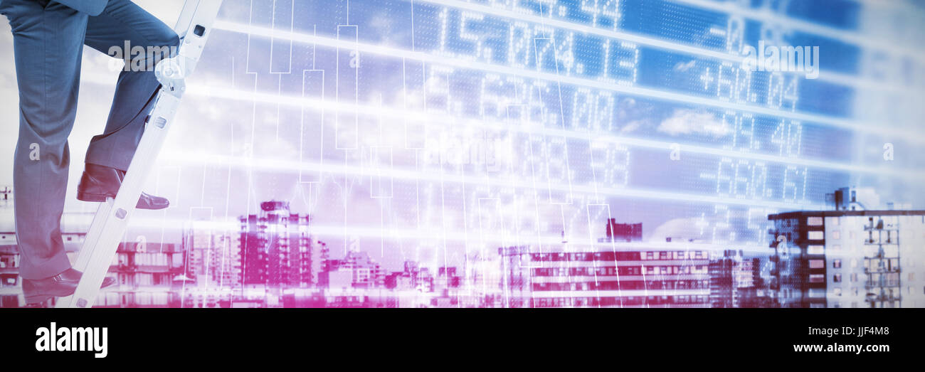 Businessman climbing up ladder against stocks and shares Stock Photo ...