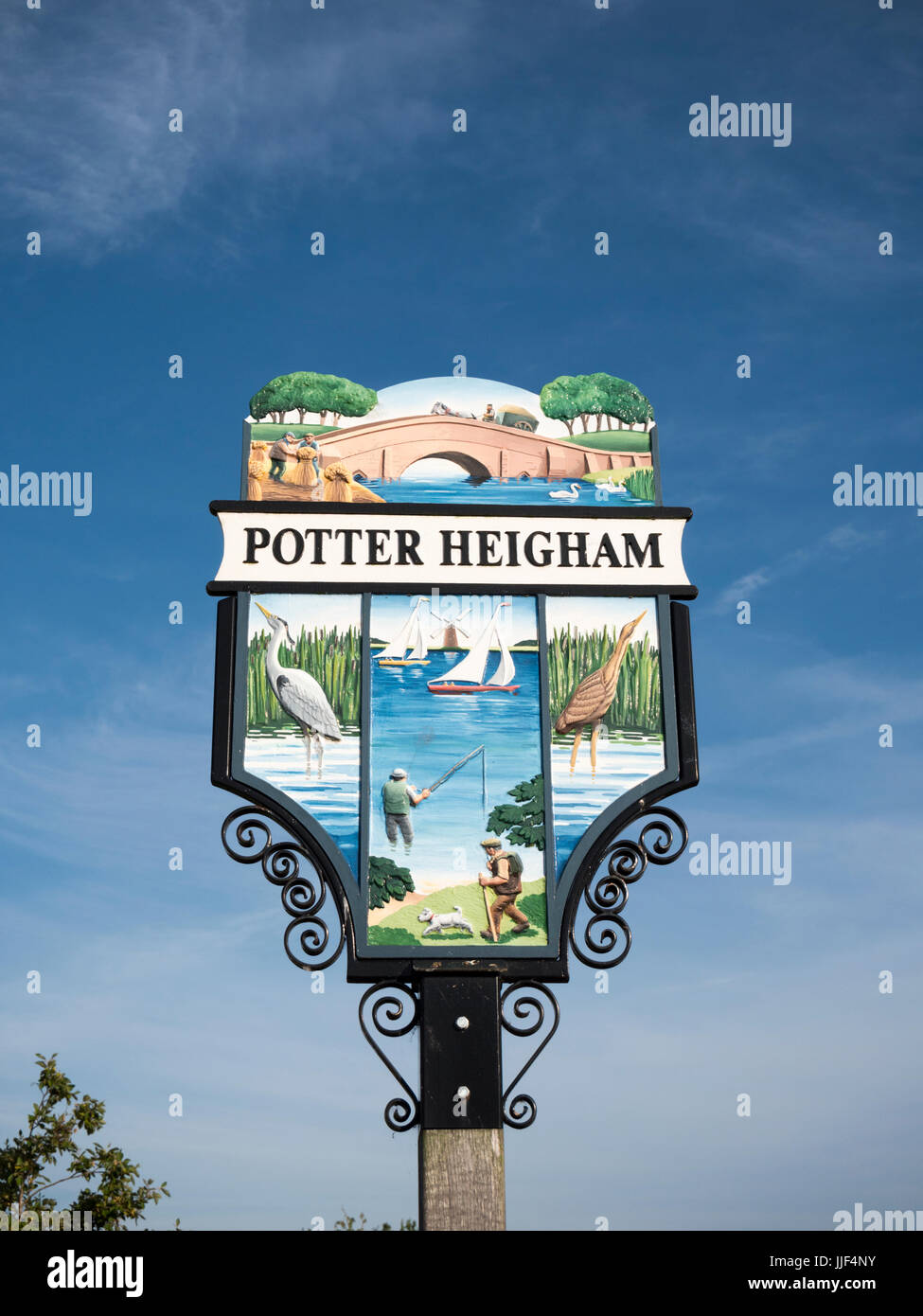 The Potter Heigham village sign in the Norfolk Broads Norfolk UK Stock ...
