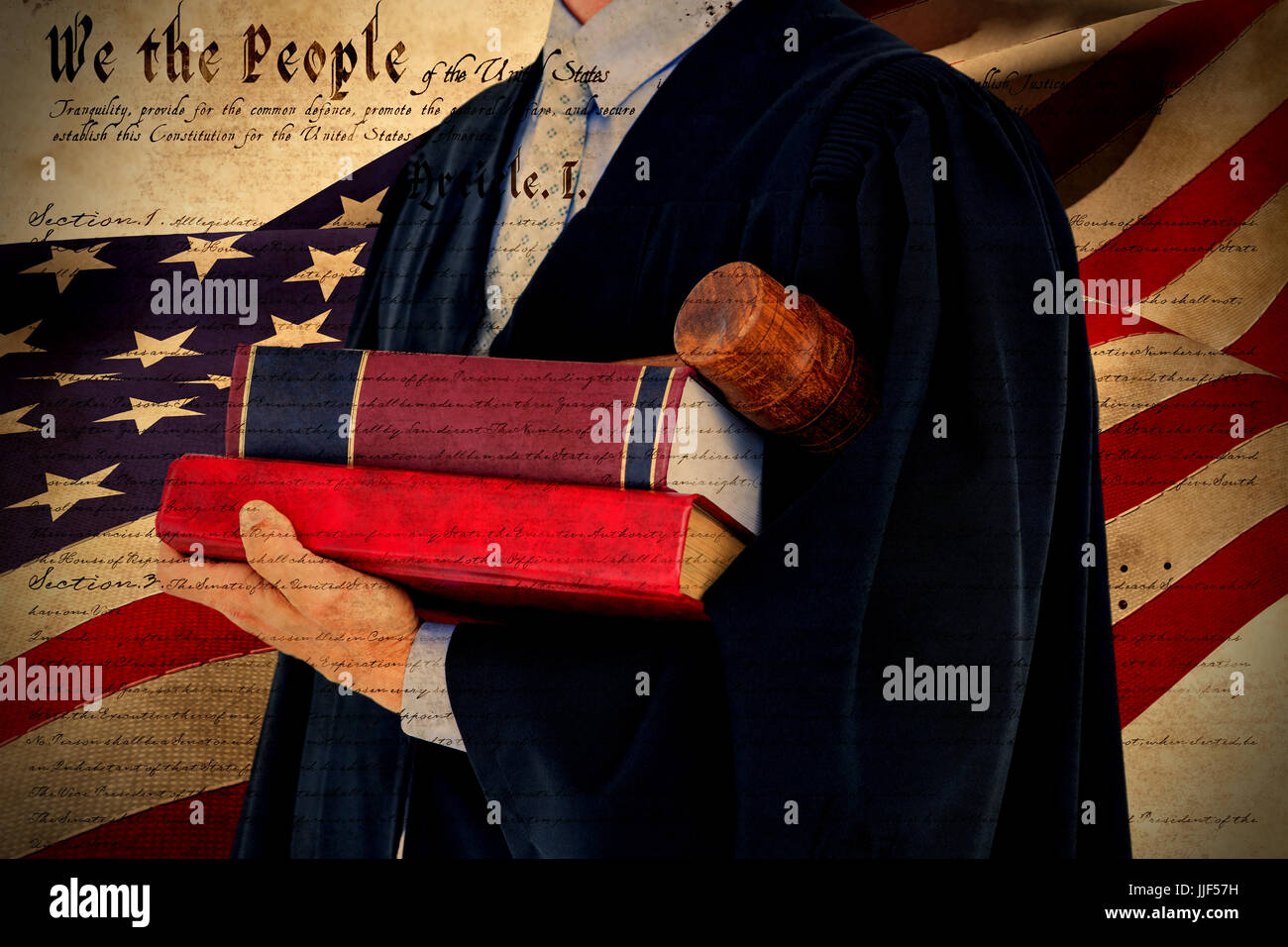 lawyer holding scales of justice against declaration of independence ...