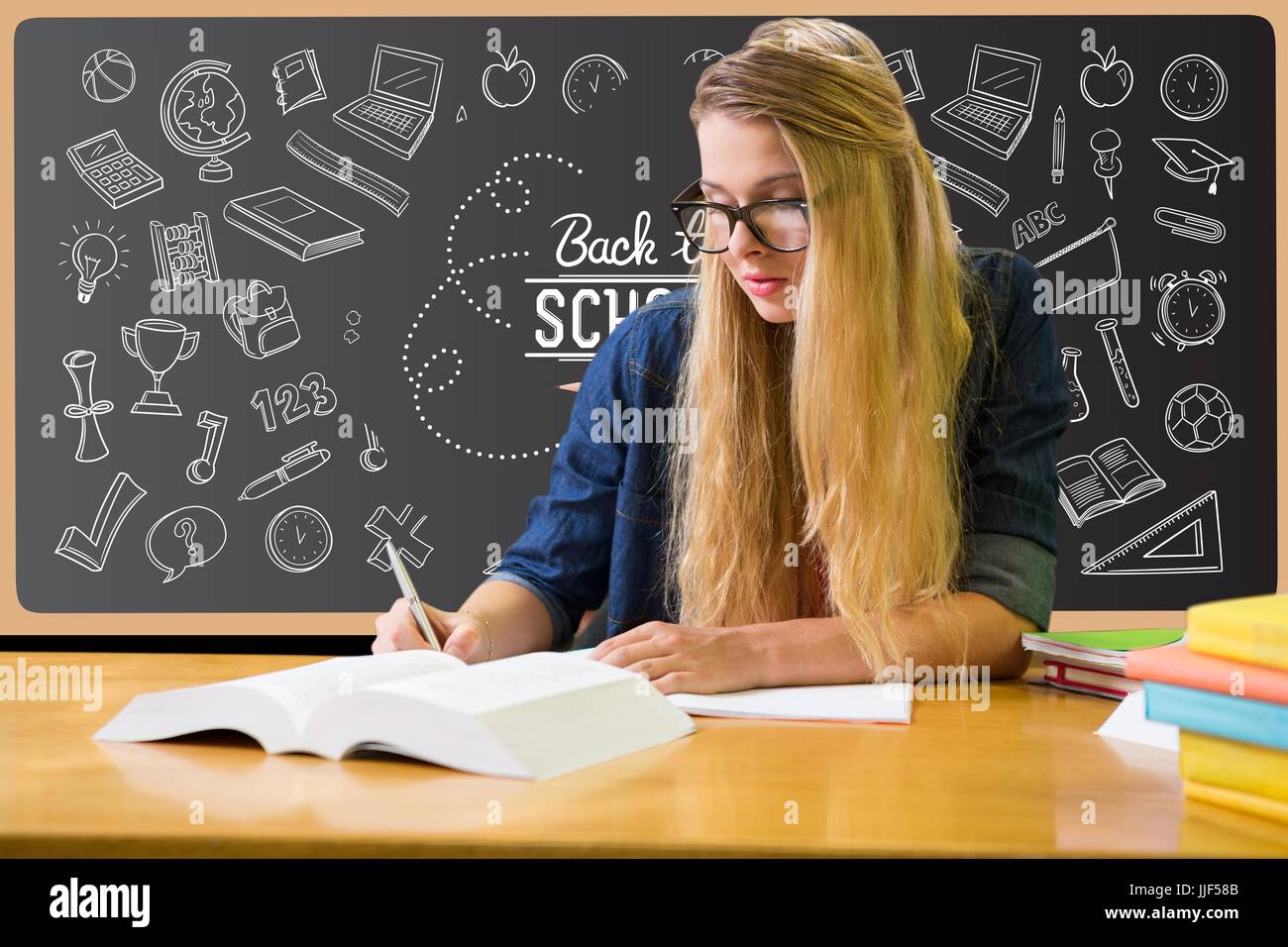 Digital composite of students against education backgrounds with ...