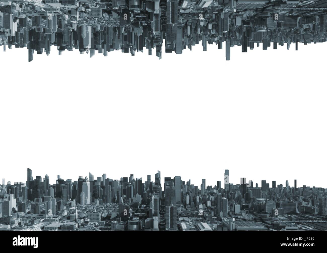 Digital composite of up side down city with white background Stock ...