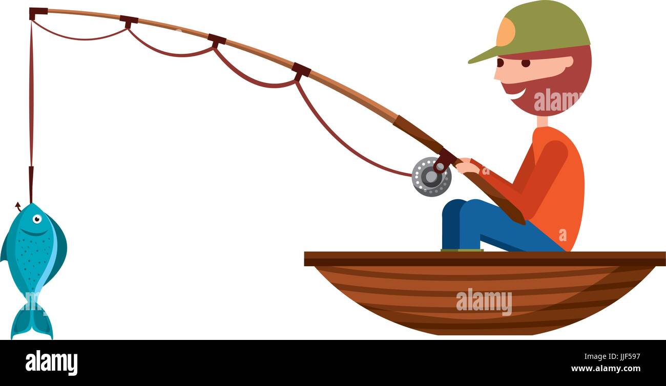 fisherman fishing in the boat avatar character vector illustration ...