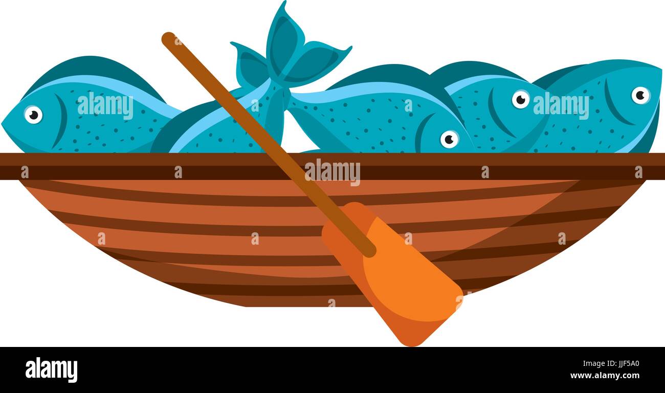 Fishing canoe with fish vector illustration design Stock Vector Image ...