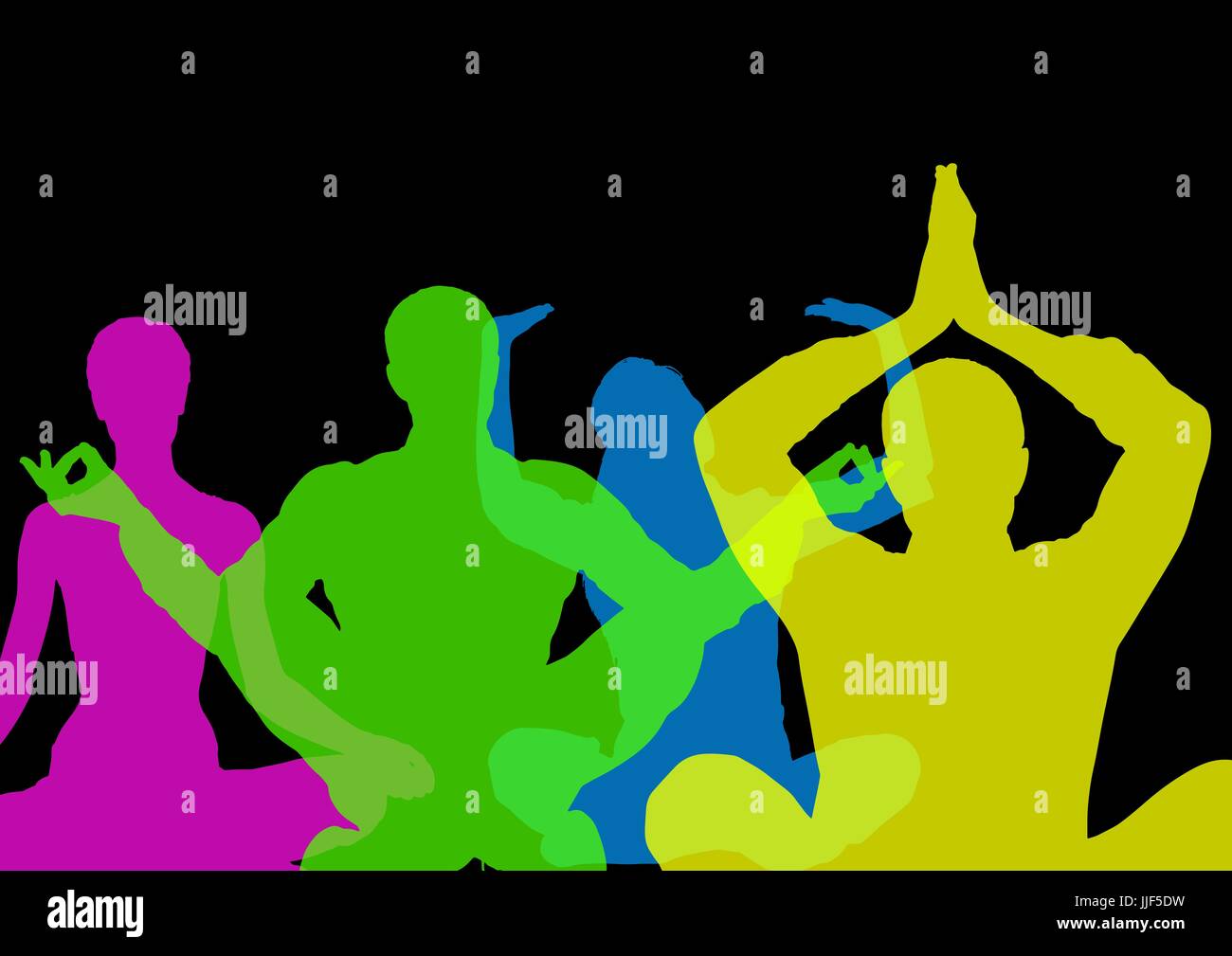 Digital composite of Intense color silhouettes doing yoga with opacity ...