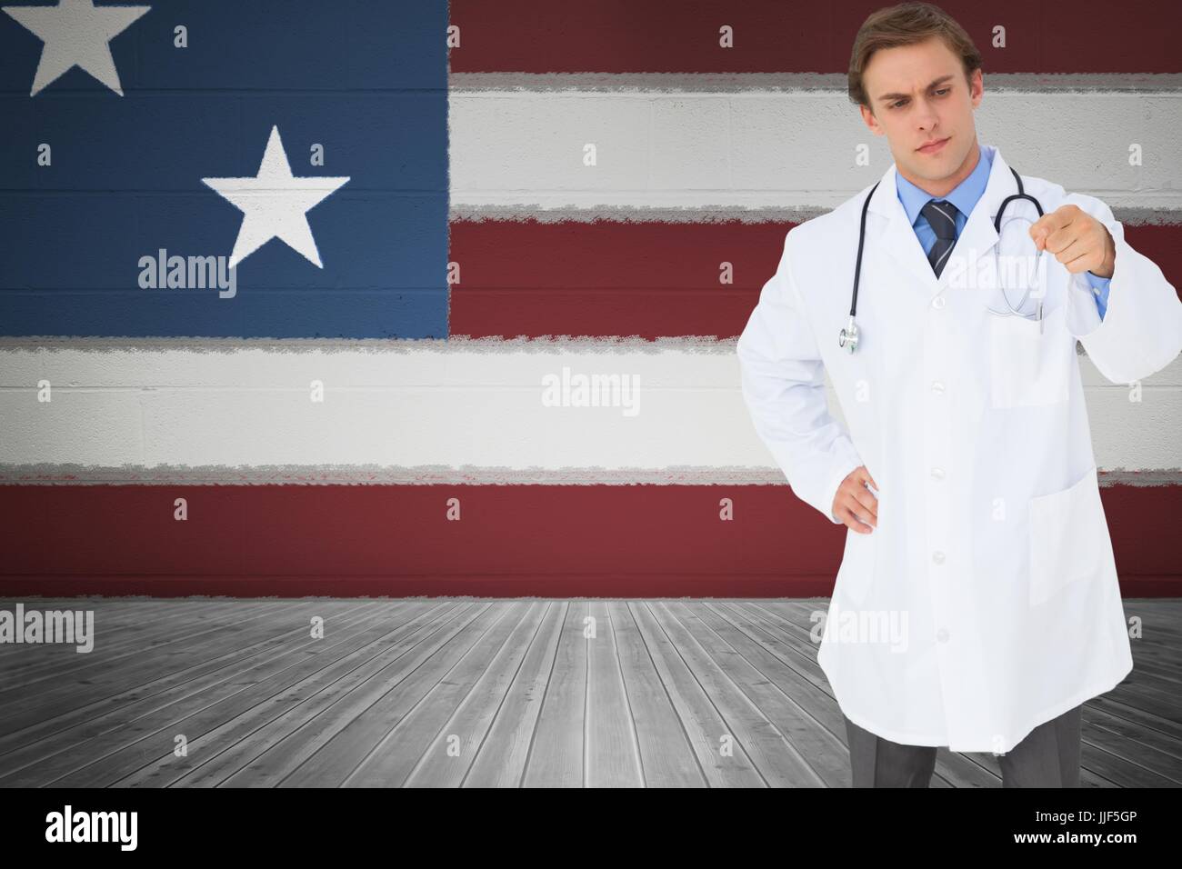 Digital composite of doctor against american flag Stock Photo - Alamy