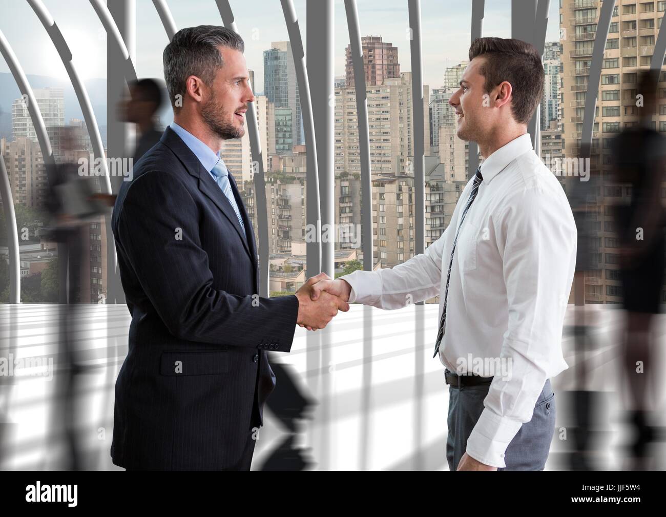 Meeting room silhouette businessmen handshake hi-res stock photography ...