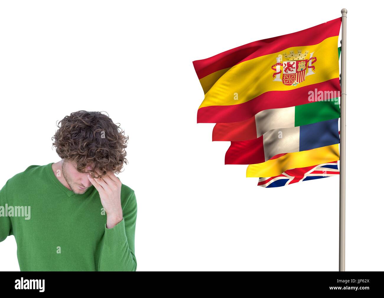 Digital composite of main language flags near young man Stock Photo - Alamy