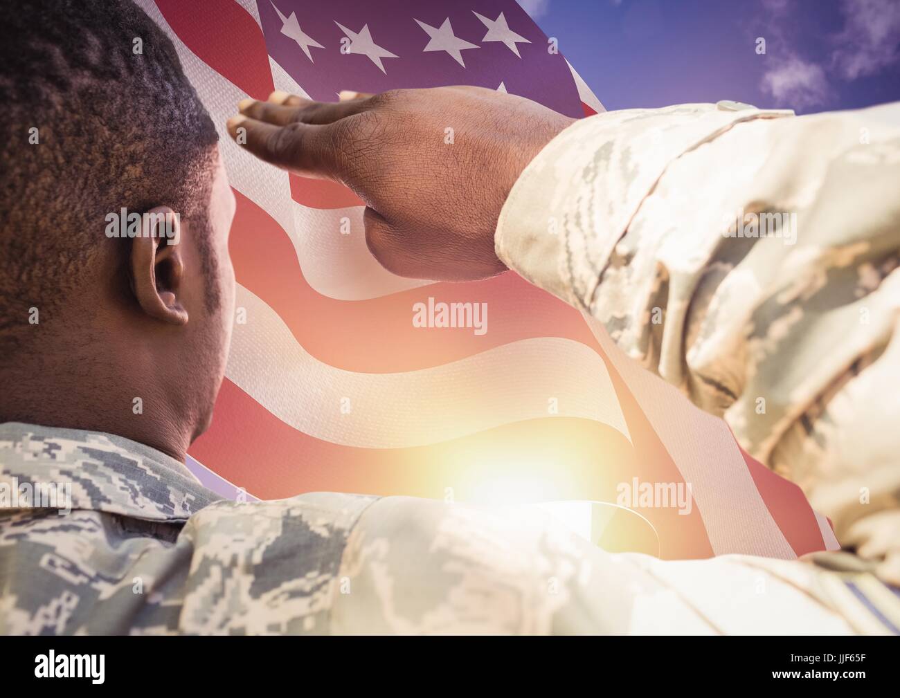 Digital composite of soldier in front of usa flag saluting Stock Photo ...