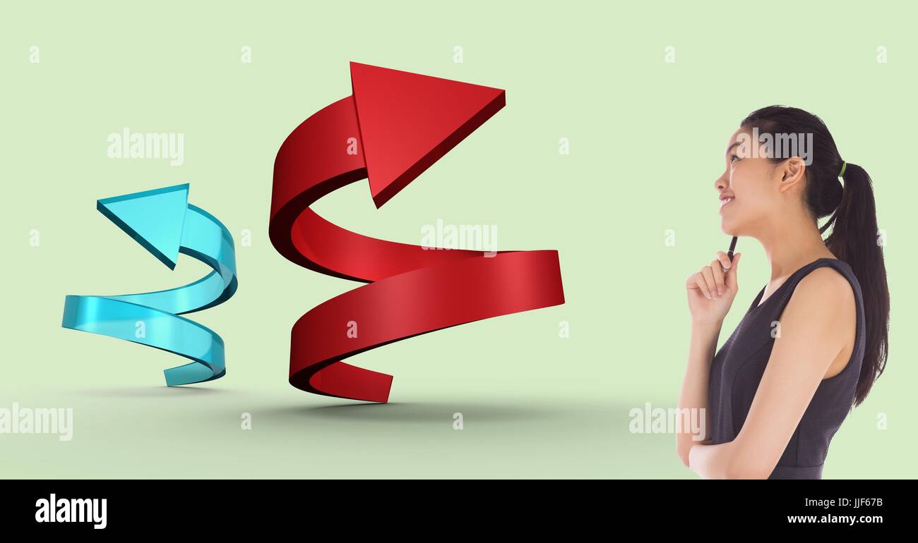 Digital composite of Side view of beautiful woman smiling and thinking ...