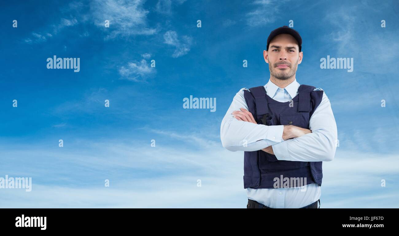 Digital composite of Portrait of security guard with arms crossed ...