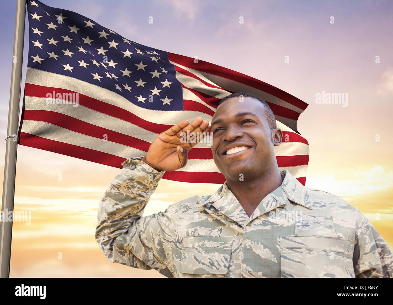 Digital composite of soldier in front of usa flag saluting Stock Photo ...