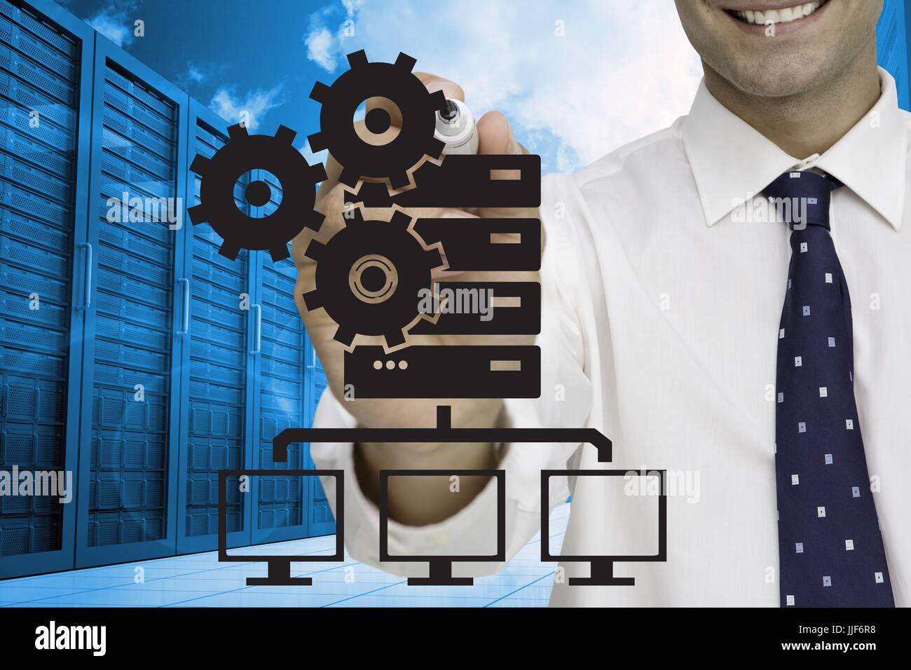 Digital composite of model drawing in server room Stock Photo - Alamy