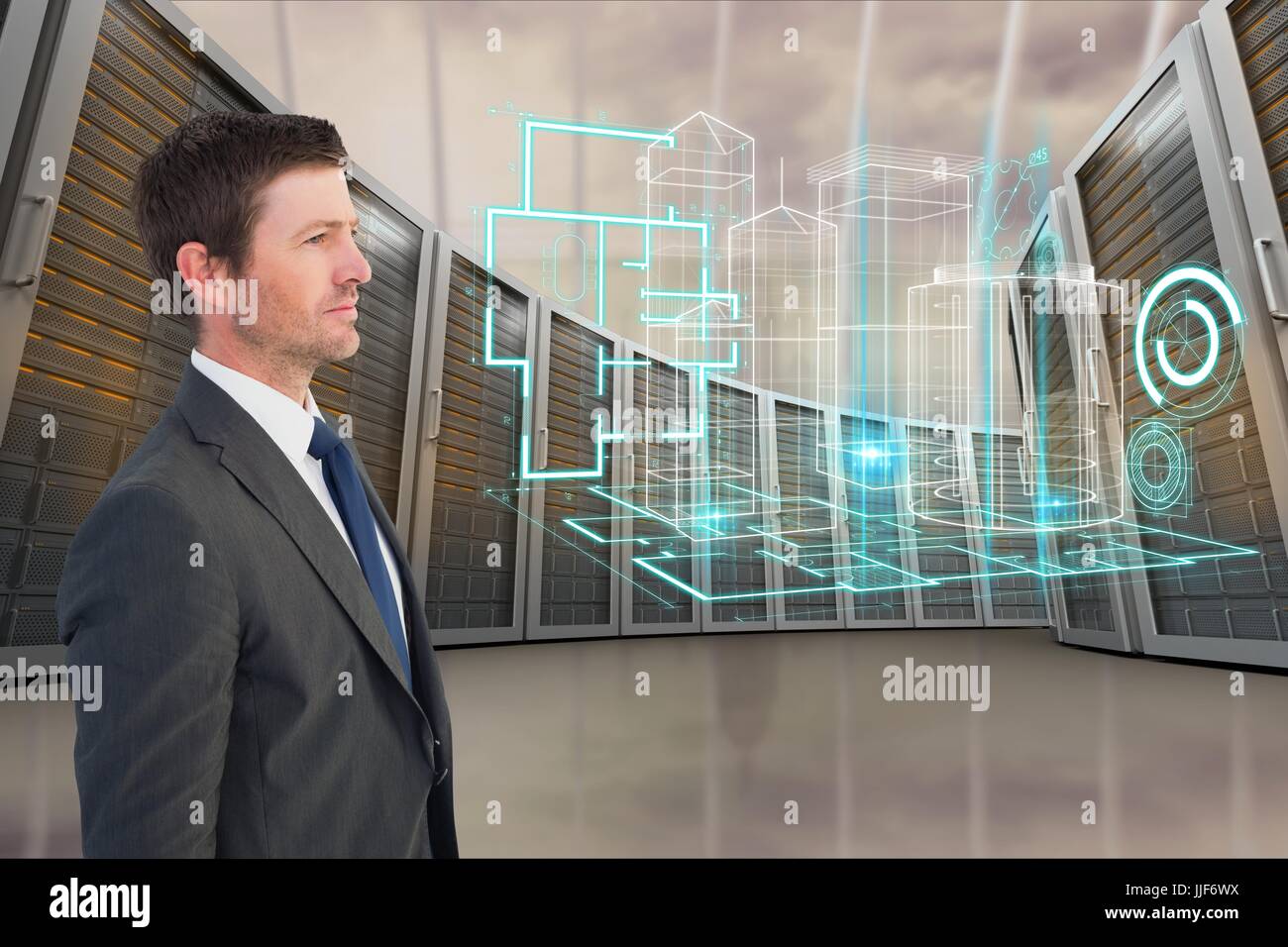 Digital composite of data center with model Stock Photo - Alamy