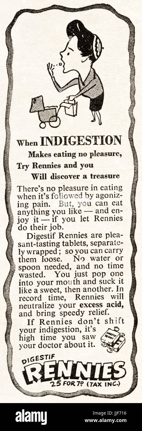 1940s original old vintage advertisement advertising Rennies tablets to ...