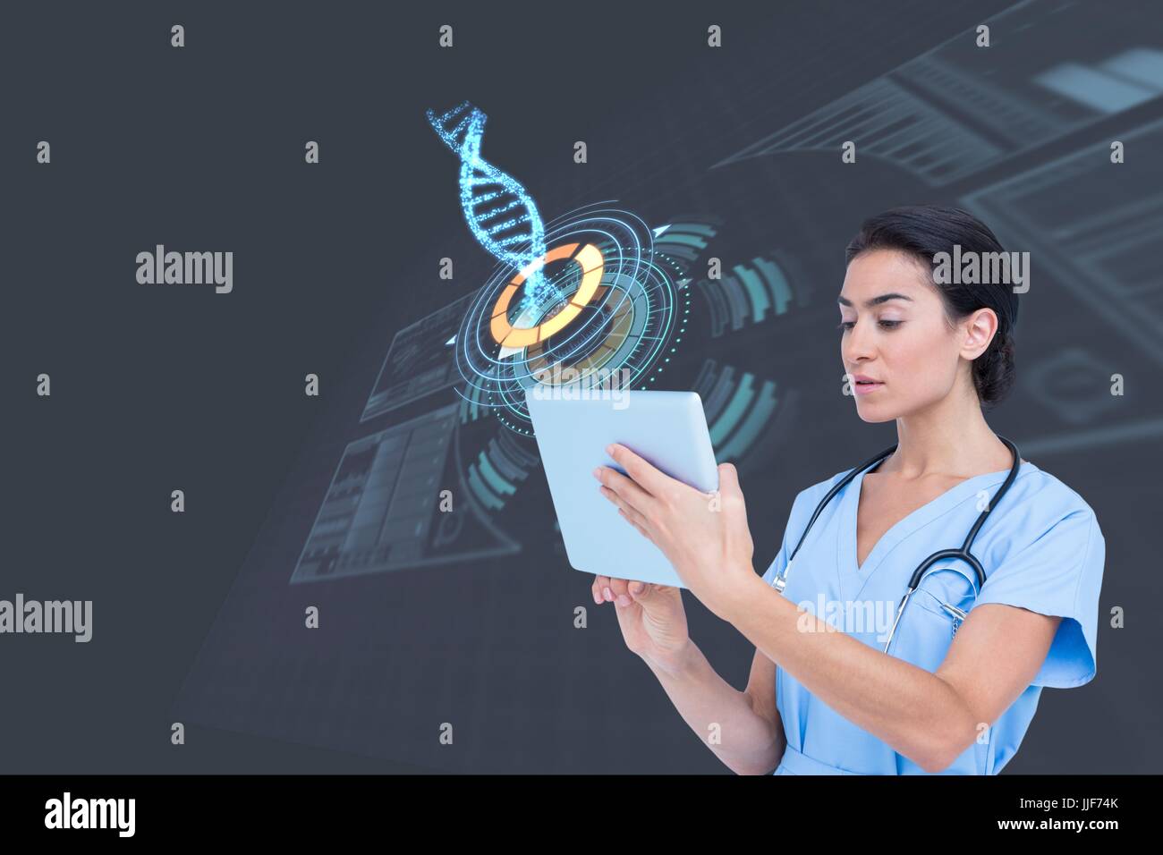 Digital composite of Medical models with DNA graphics or backgrounds ...