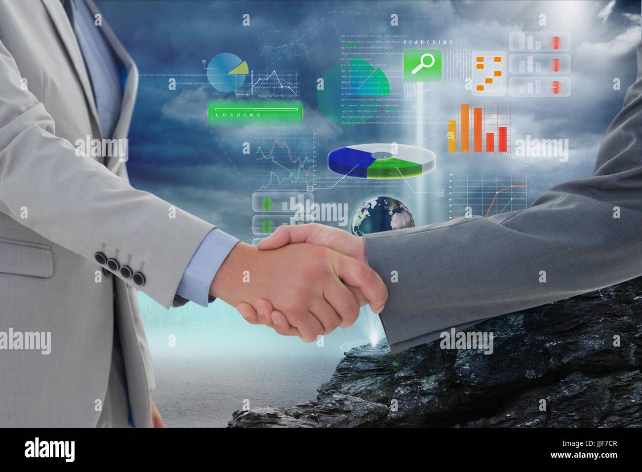 Digital composite of Two man Handshaking against technology background ...
