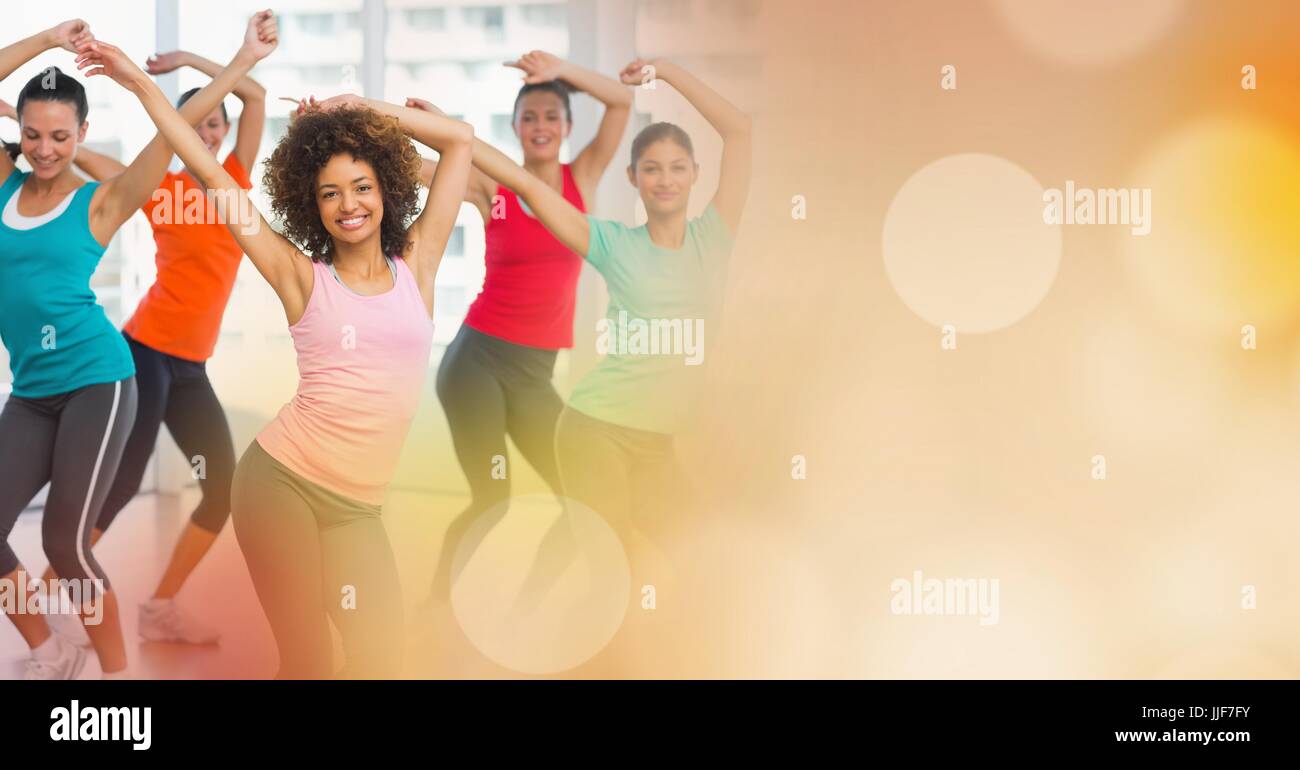 Digital composite of Women dancing and yellow bokeh transition Stock ...