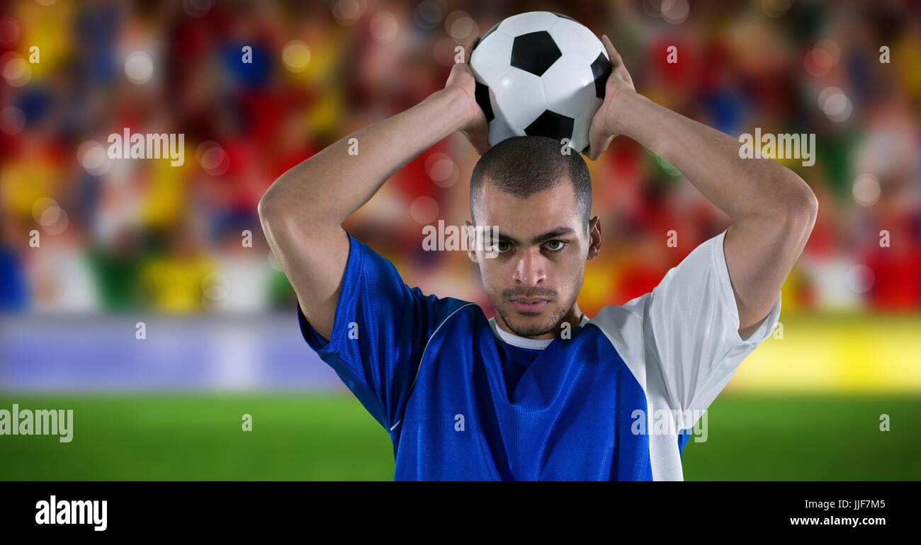 Digital composite of Football played ready to throw ball in goal Stock ...