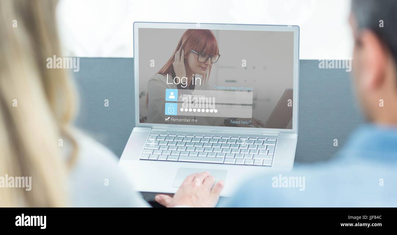 Digital composite of Cropped image of man and woman entering login ...