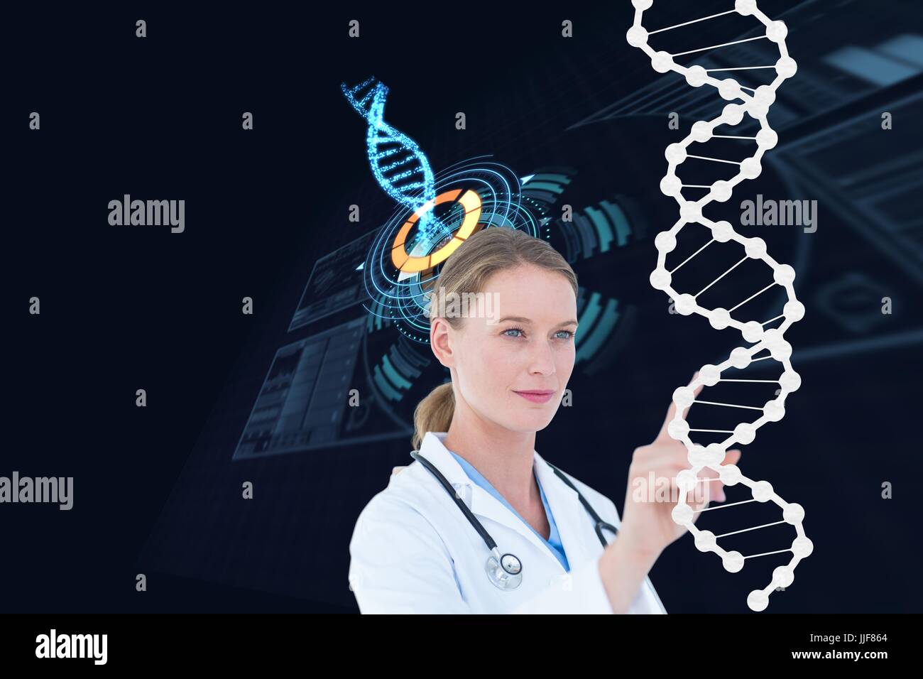 Digital composite of Medical models with DNA graphics Stock Photo - Alamy