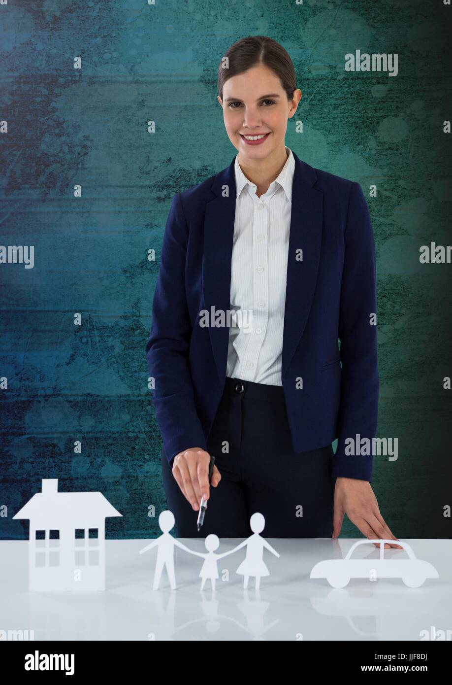 Digital composite of Cut outs of insurance with woman on grunge ...
