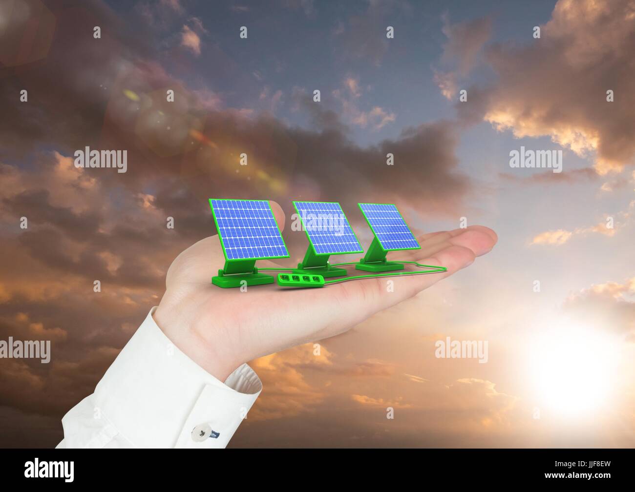 Digital composite of solar panel on hand Stock Photo - Alamy