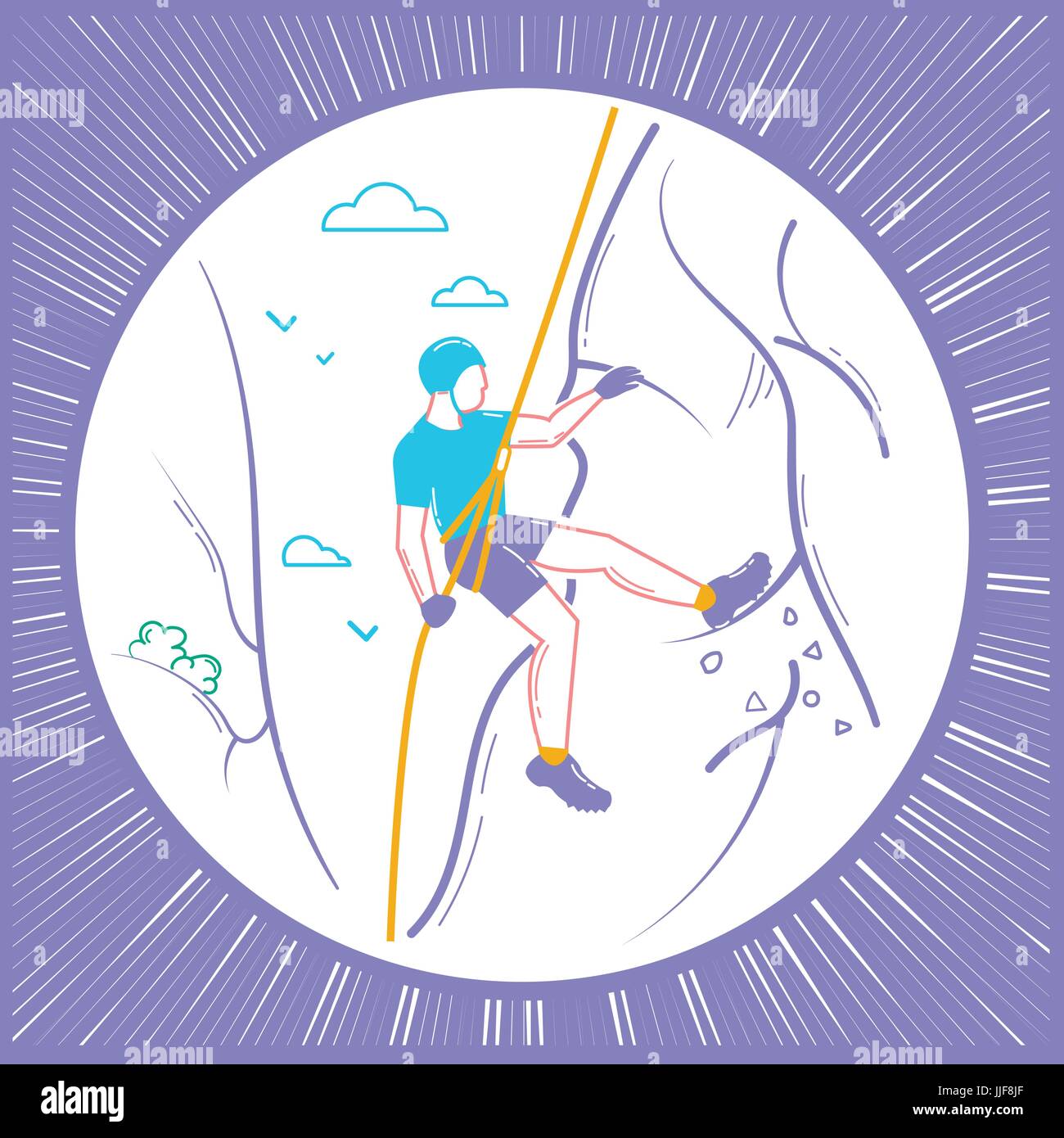 Icon of a man climber climbing a mountain. Icon in the linear style ...