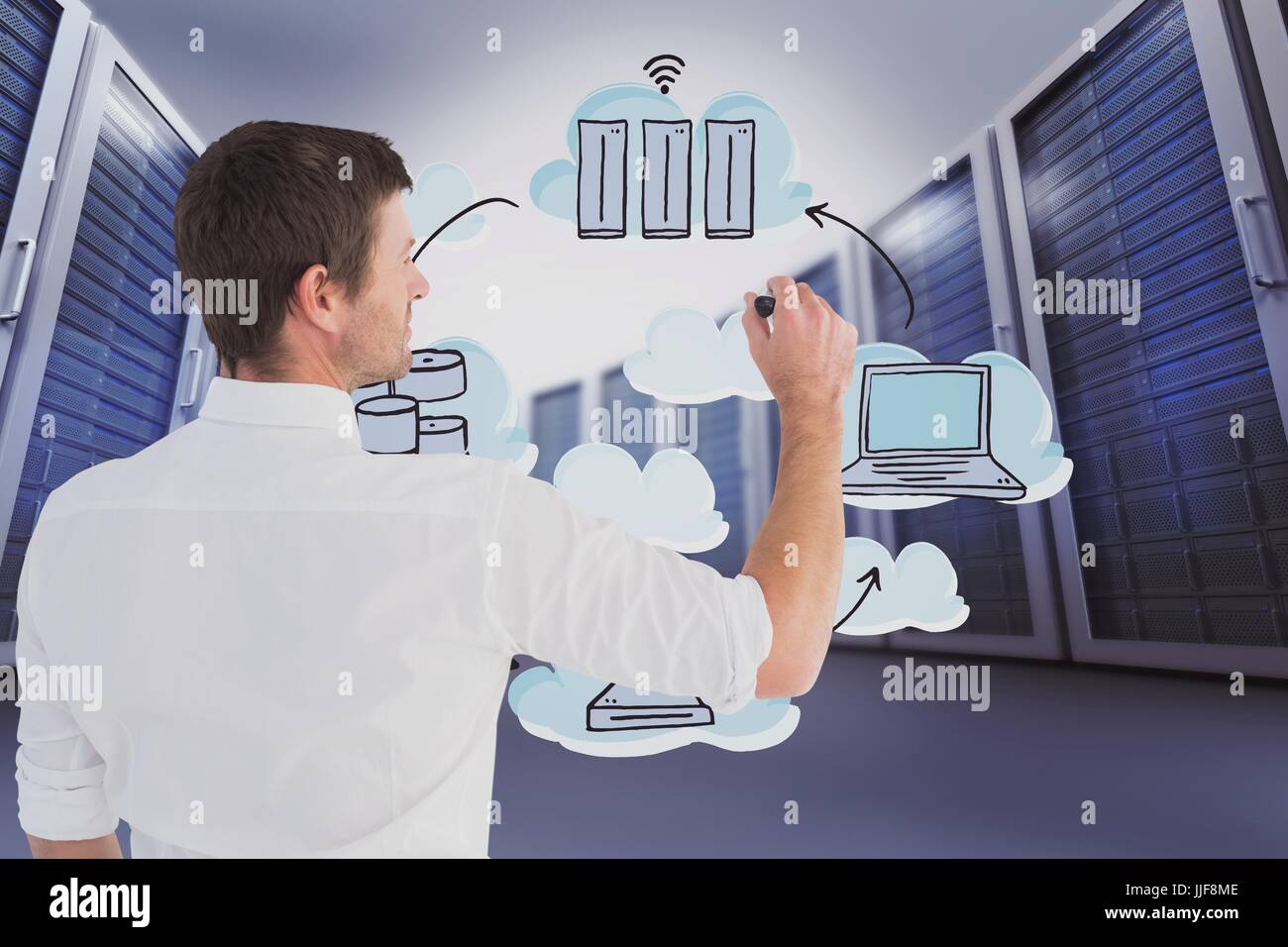 Digital composite of model drawing in server room Stock Photo - Alamy