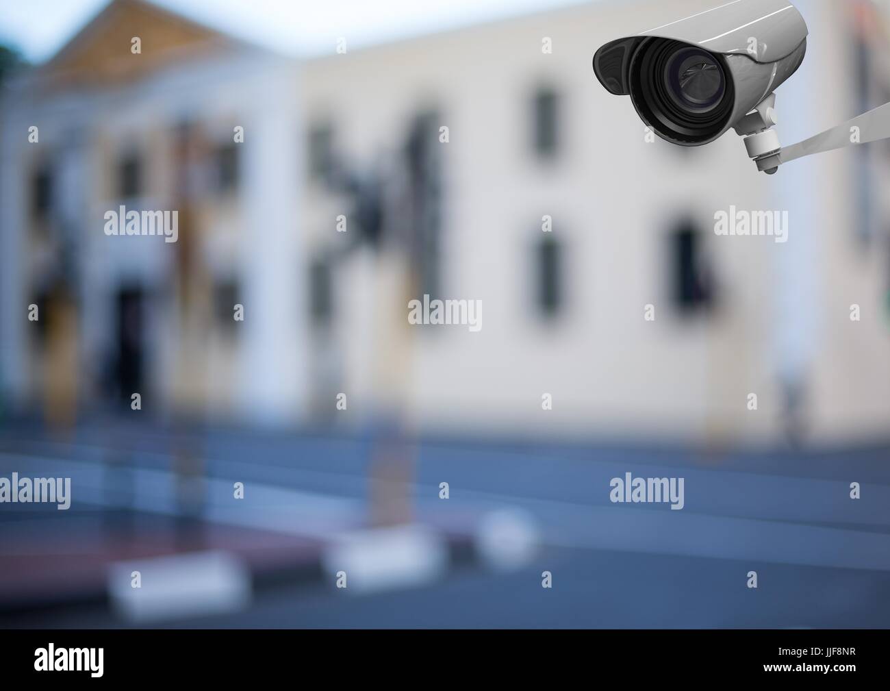 Digital composite of cctv in front of a building (blurred Stock Photo ...