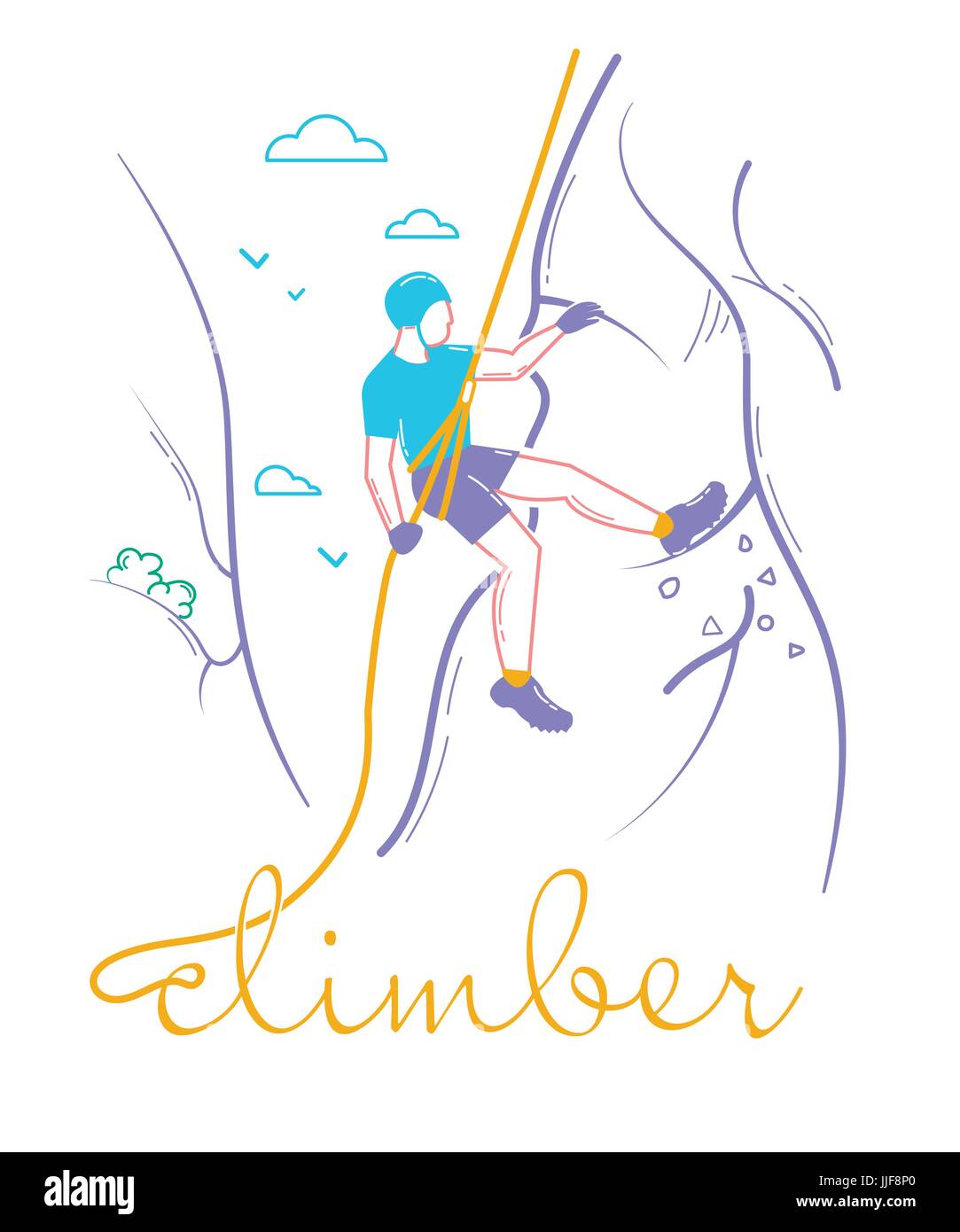 Icon of a man climber climbing a mountain. Icon in the linear style ...
