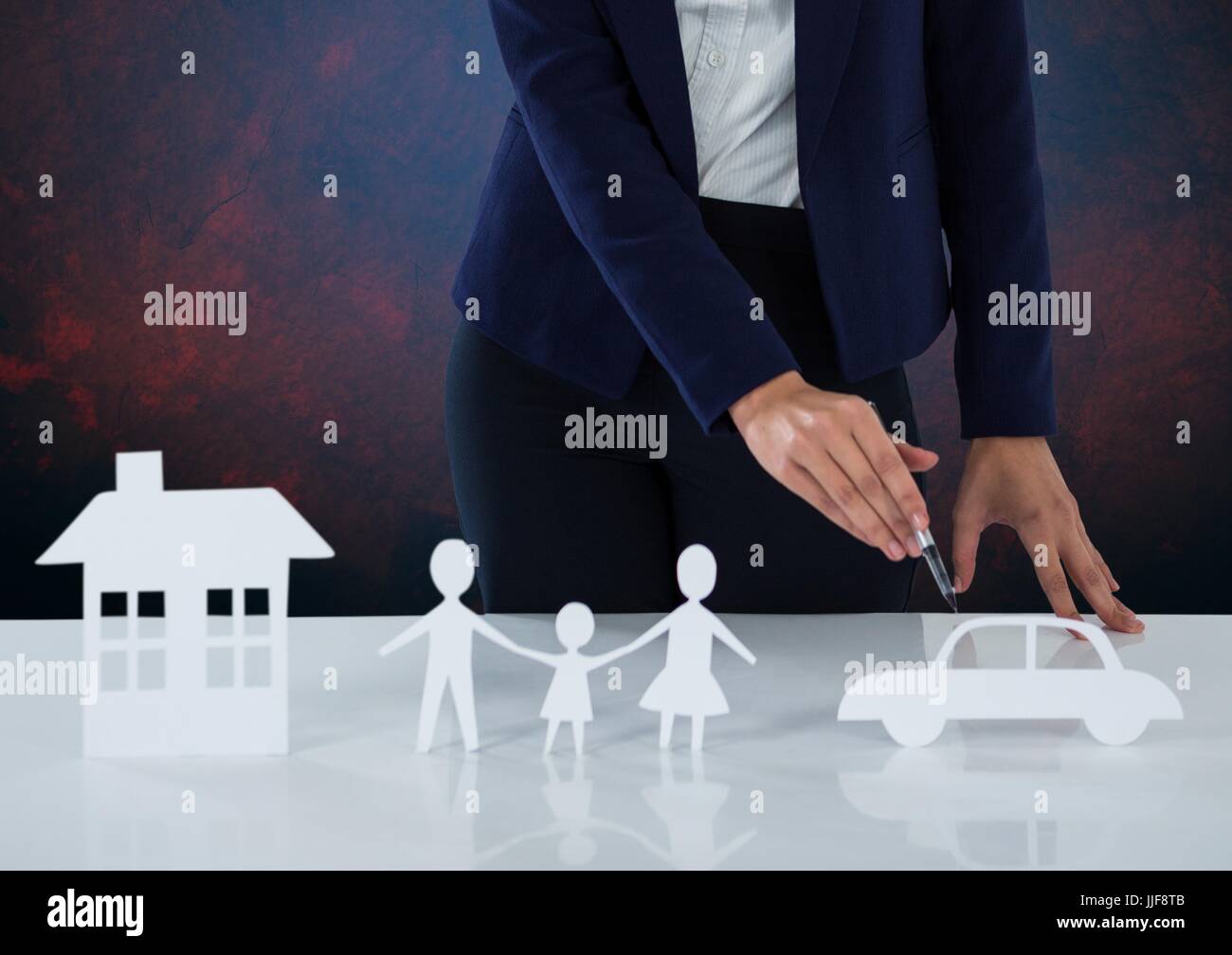 Digital composite of Cut outs of insurance with woman Stock Photo - Alamy