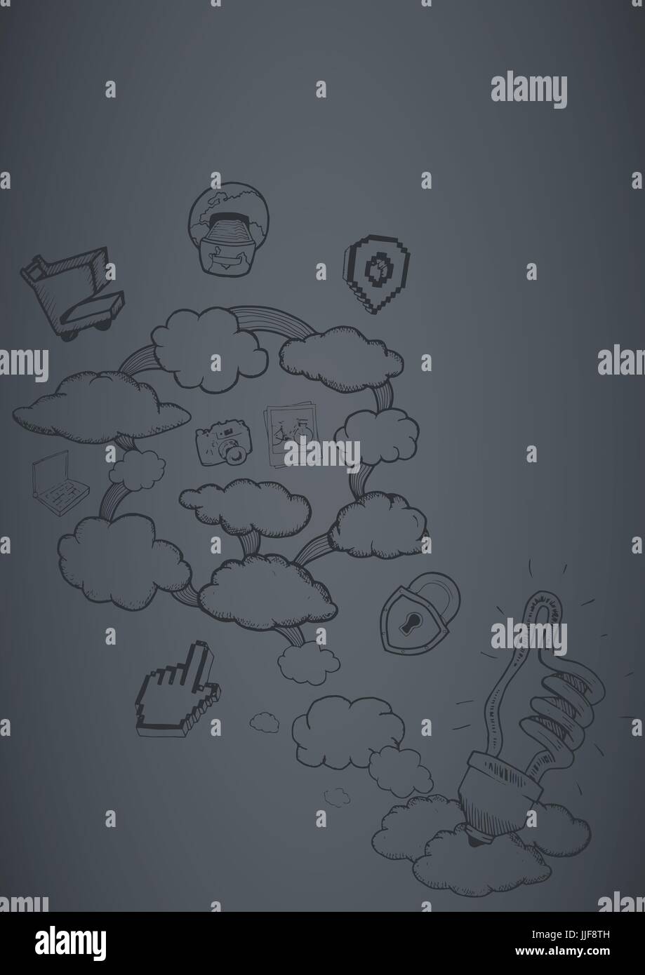 Digital composite of Grey background with cloud doodles Stock Photo - Alamy