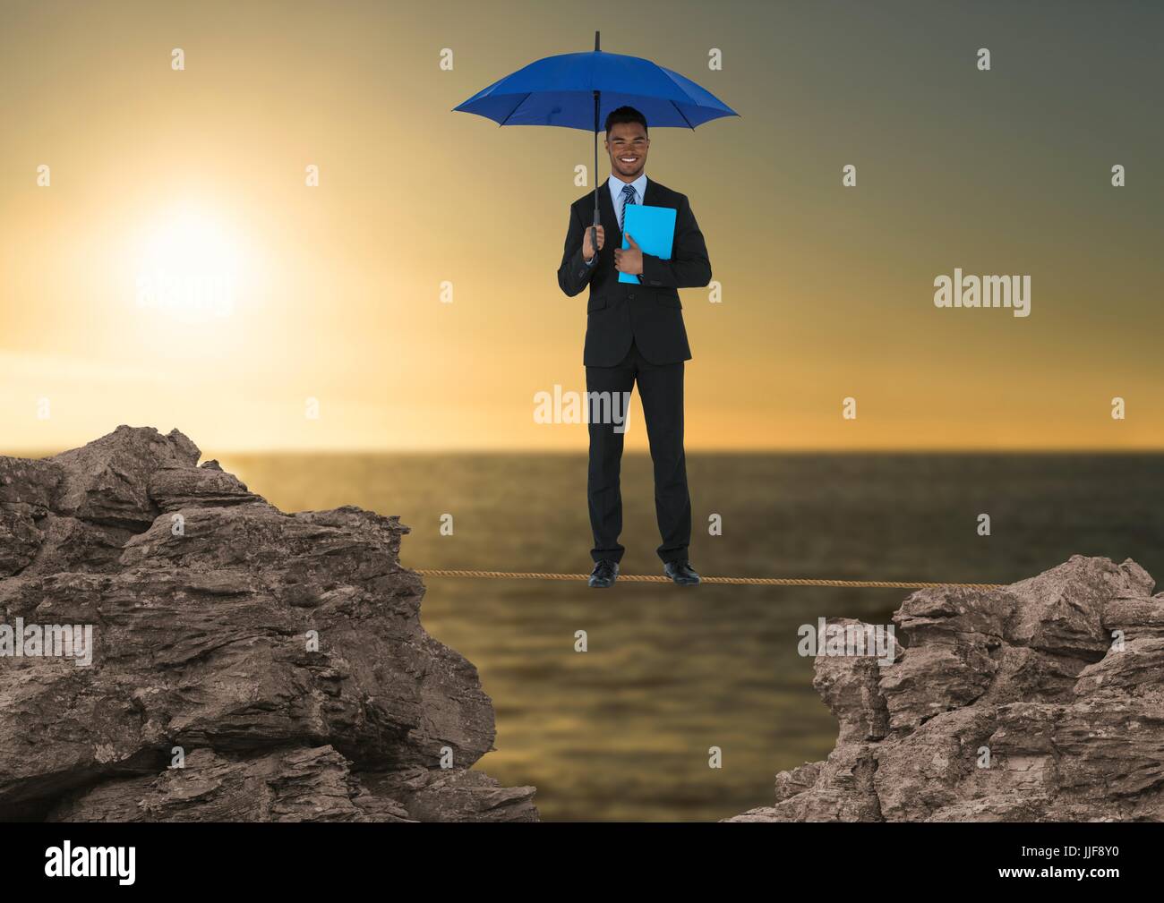Digital composite of Digital composite image of businessman standing on ...