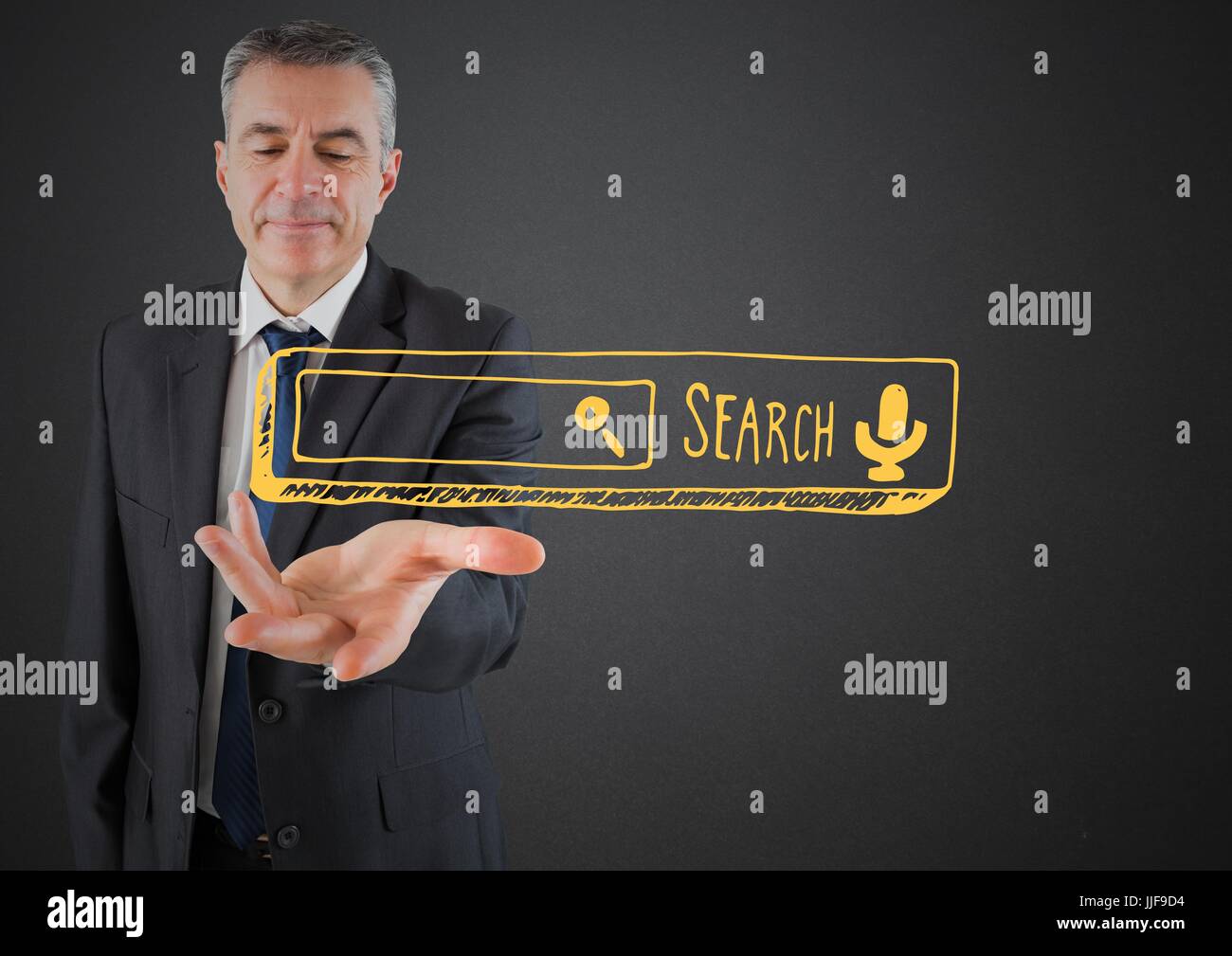 Digital composite of Business man hand out with yellow search bar ...
