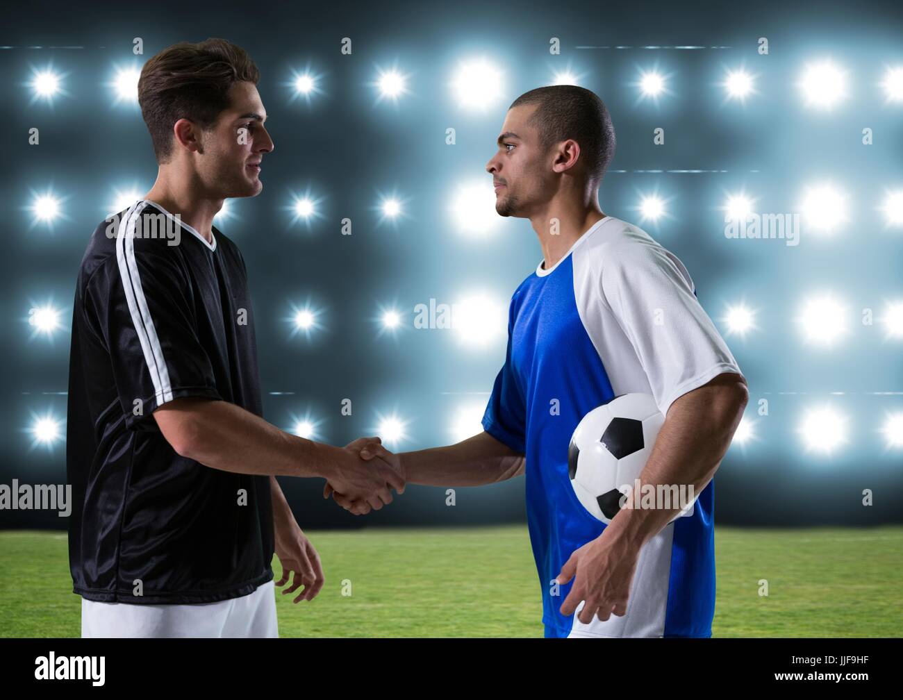 Digital composite of soccer players giving the hand in the field Stock ...