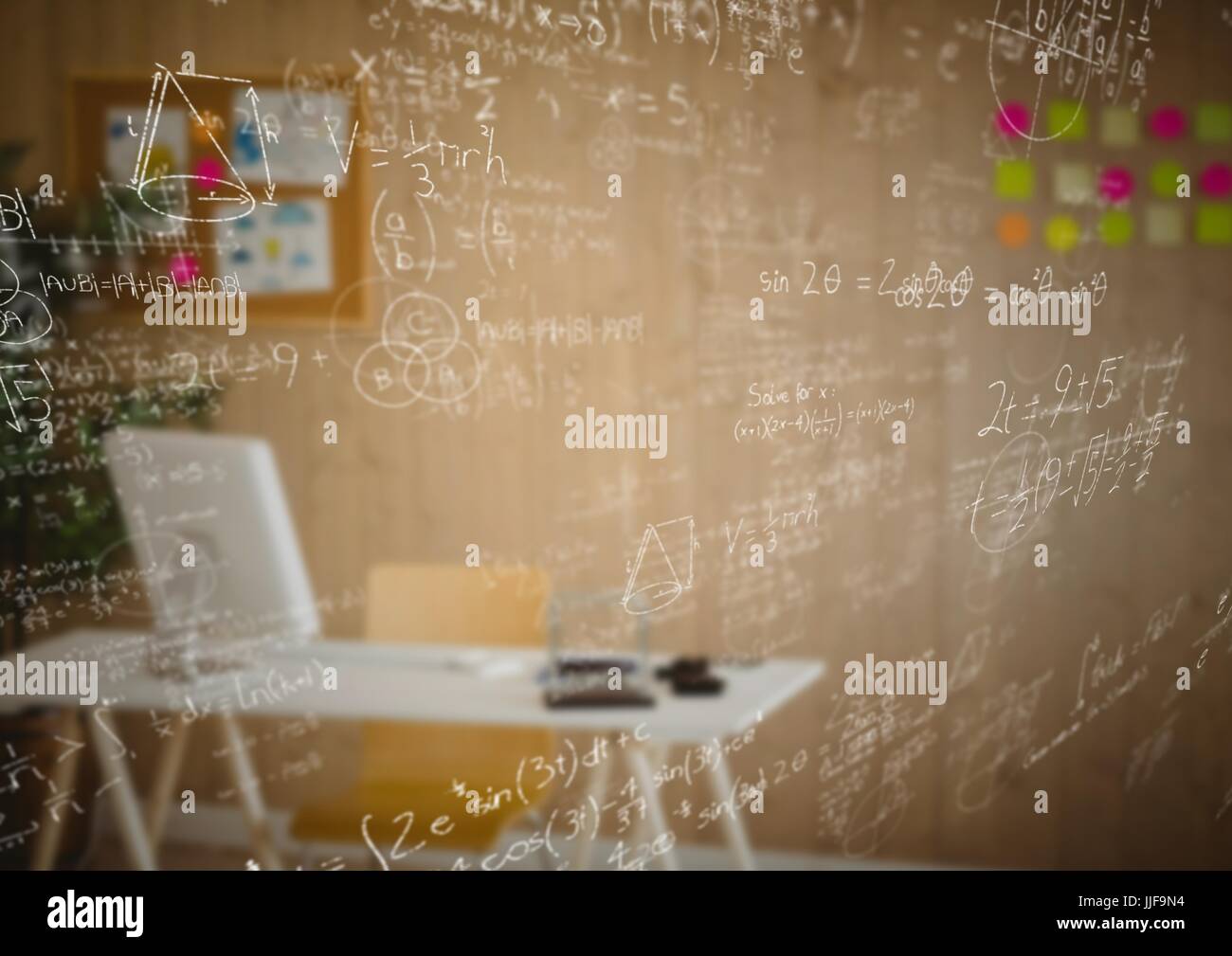 Digital composite of White math doodles and blurry office Stock Photo ...