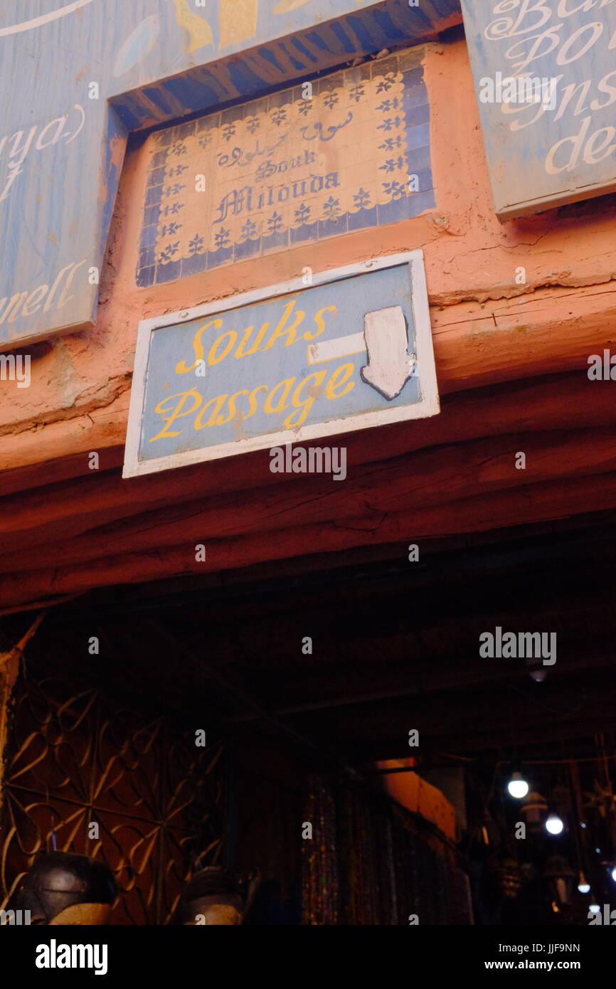 Souks passage sign, Marrakech, Morocco Stock Photo - Alamy