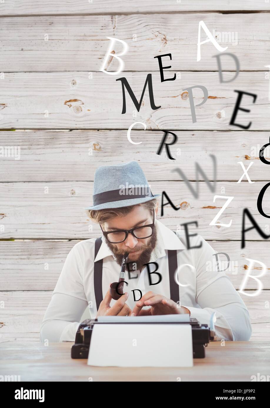 Digital composite of Hipster man with a pipe reflecting on his ...