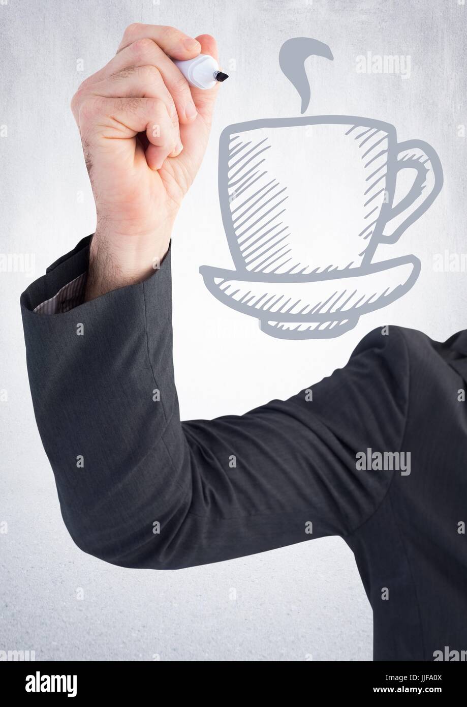 Digital composite of Hand writing coffee doodle against white ...