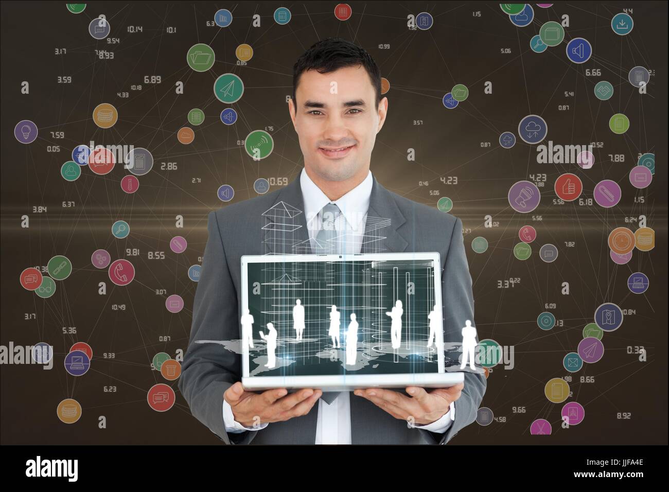 Digital composite of model + various backgrounds + interface graphics ...