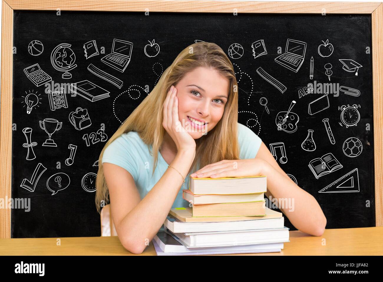 Digital composite of students against education backgrounds with ...