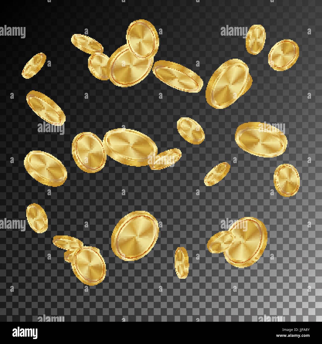 Gold Coins Rain Vector. Realistic Gold Coins Explosion Falling Down ...