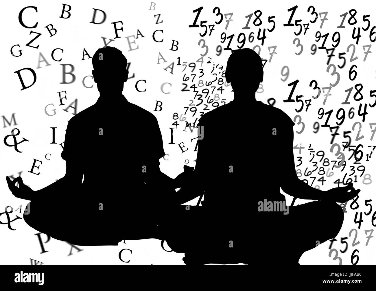 Digital composite of silhouettes doing yoga: 1 with text around him, 1 ...