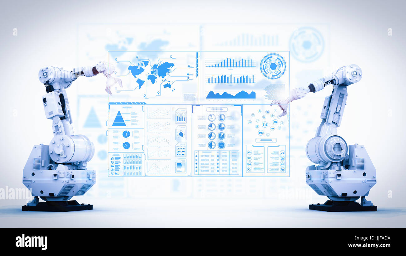 3d rendering robots working with virtual display information Stock Photo - Alamy