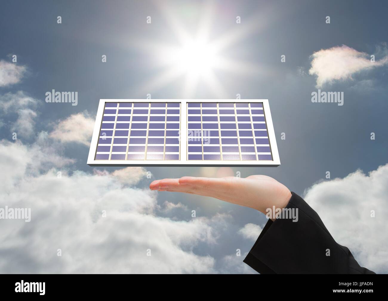 Digital composite of Digital composite image of cropped hand with solar ...