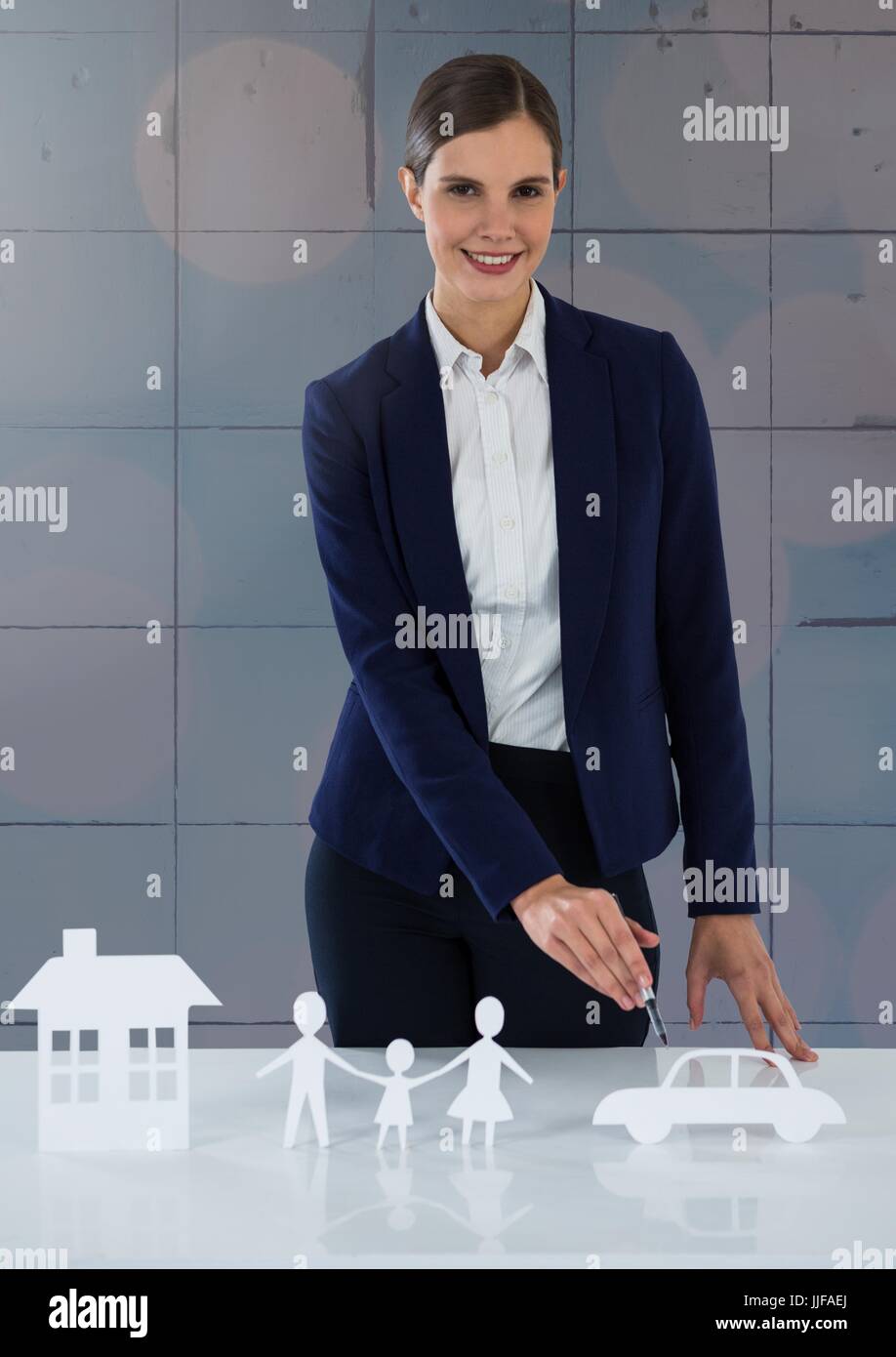Digital composite of Cut outs of insurance with woman Stock Photo - Alamy