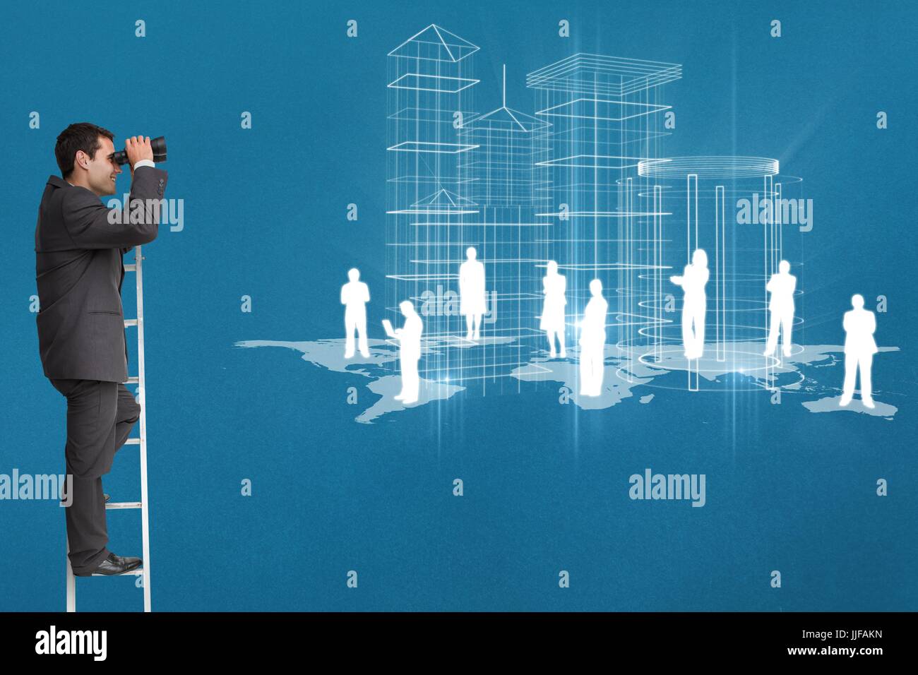 Digital composite of model on ladder Stock Photo - Alamy