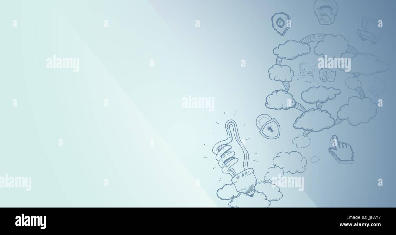 Digital composite of Blue background with cloud doodles Stock Photo - Alamy