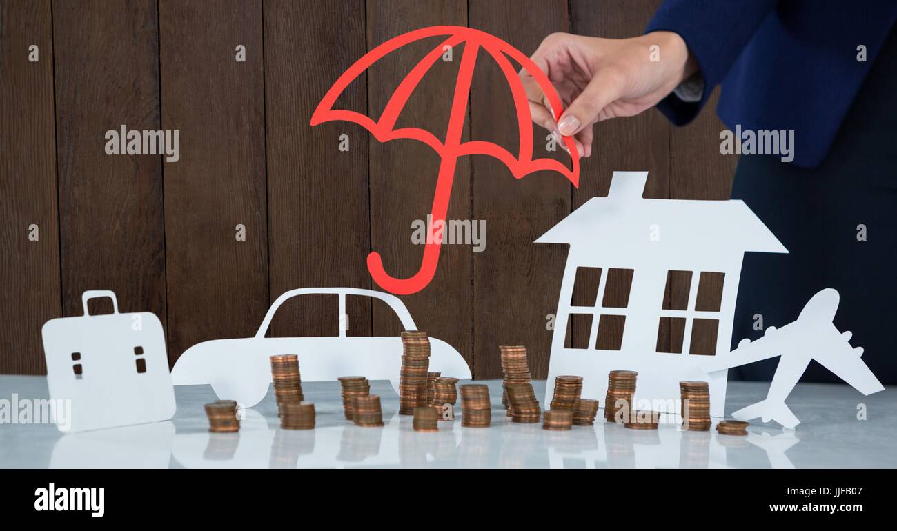 Digital composite of Cut outs of insurance against wood Stock Photo - Alamy